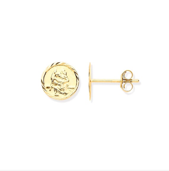 9ct Gold St Christopher Stud Earrings Ladies Men s Children s Gift Boxed