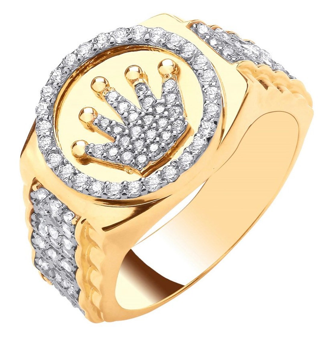 9ct Gold Signet Ring Crown Cz Mens Boys 375 - Etsy UK