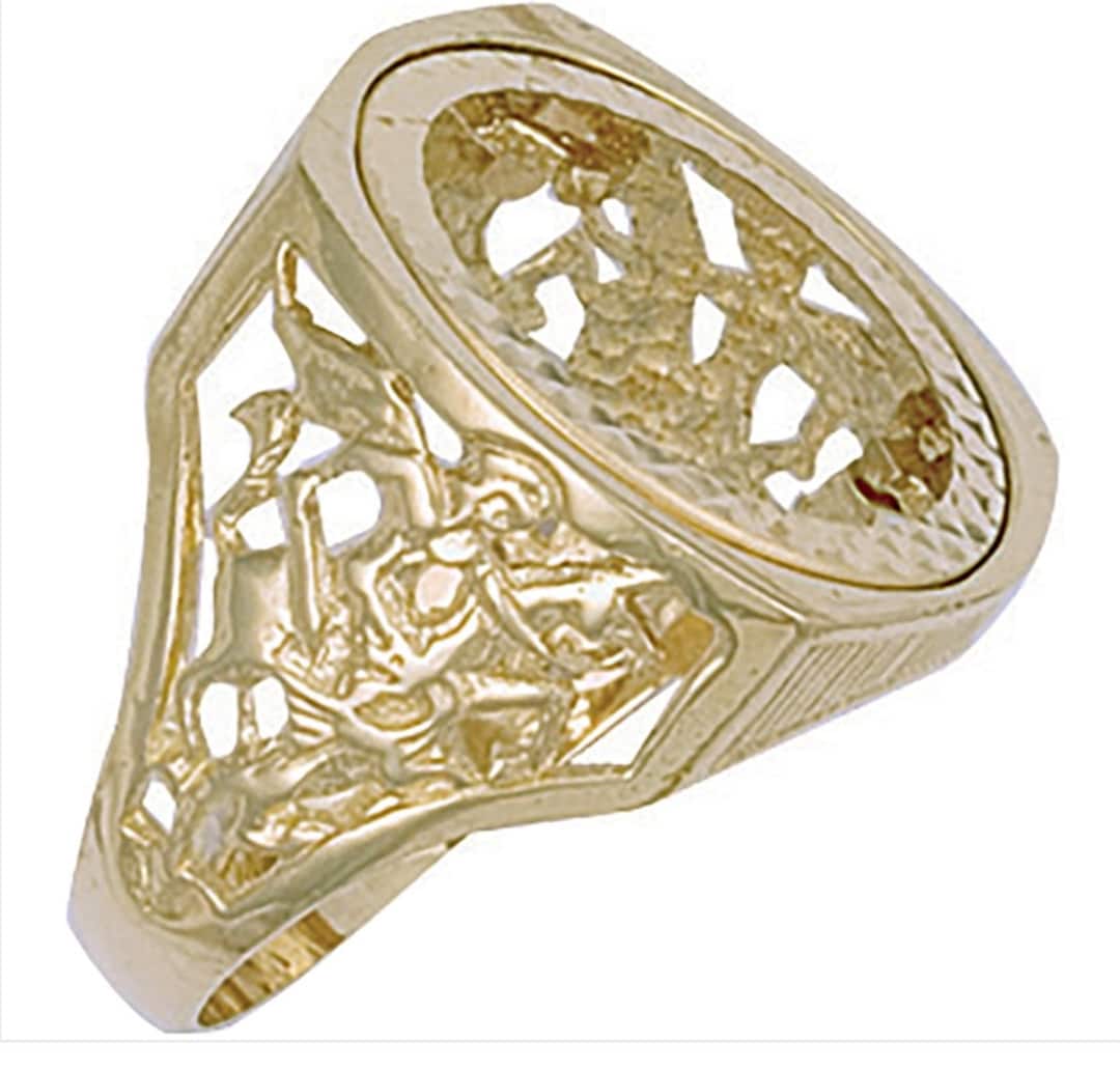 9ct Gold Full Sovereign Ring Mount Geroge & Dragon Square 375 - Etsy