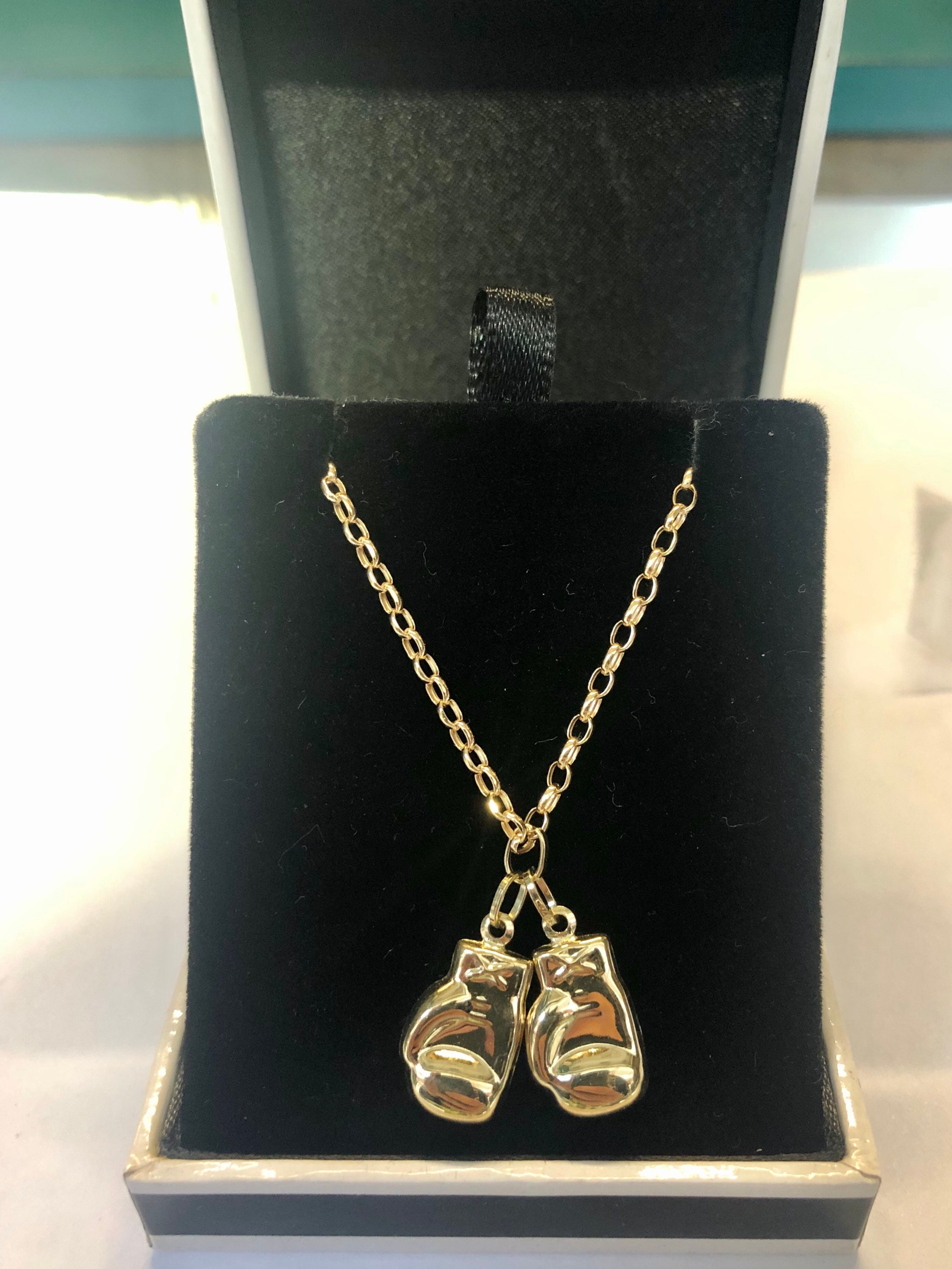 9ct Gold Boxing Gloves Chain Pendant. Real 375 Hallmarked Men's Boys ...
