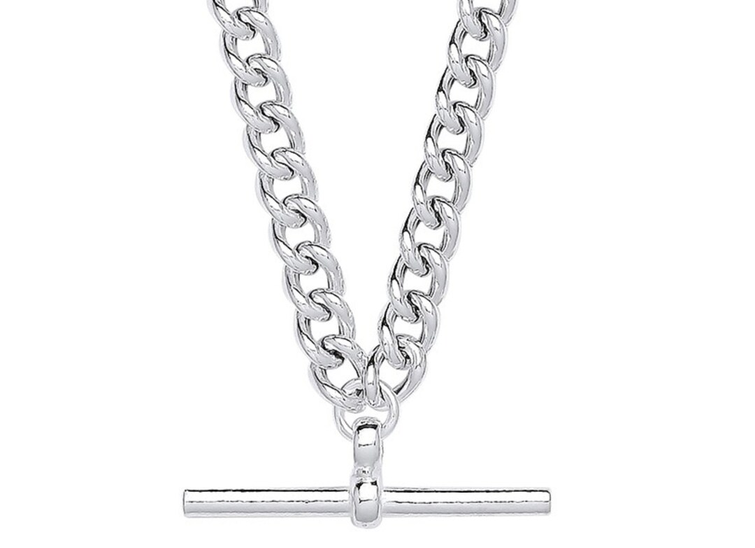 Silver Curb Chain T Bar Watch Chain Necklace Ladies Mens Gift - Etsy