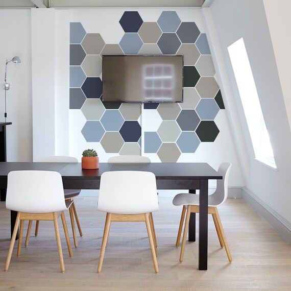 Blue Mix Office Wall Decor Removable Hexagon Wall Decal Peel | Etsy