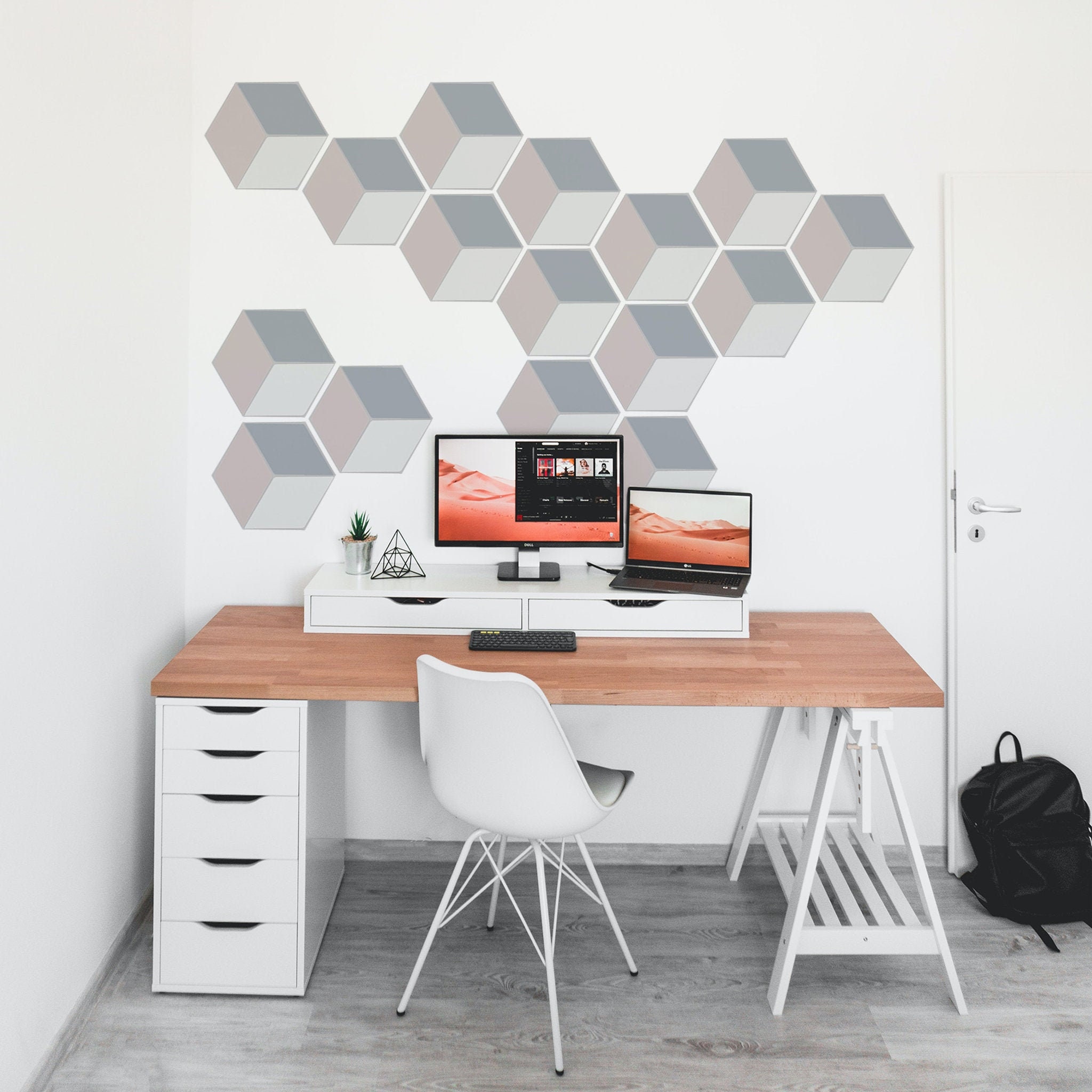 Cube Geometric Pigeon Grey Rose Pink and Light Grey Wall - Etsy