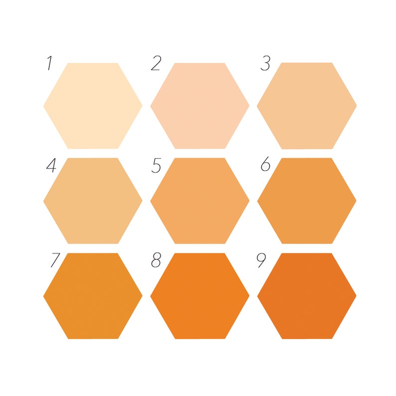 ORANGE COLOR CHART 2 Removable Wall Decal Hexagon Wall Art - Etsy