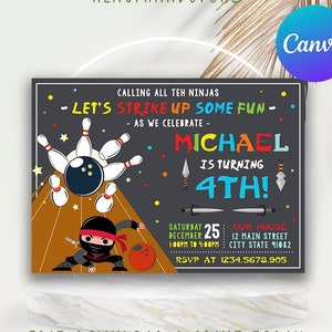 EDITABLE Ninja Bowling Birthday Invitation, Ninja Invitation, Ninjas ...