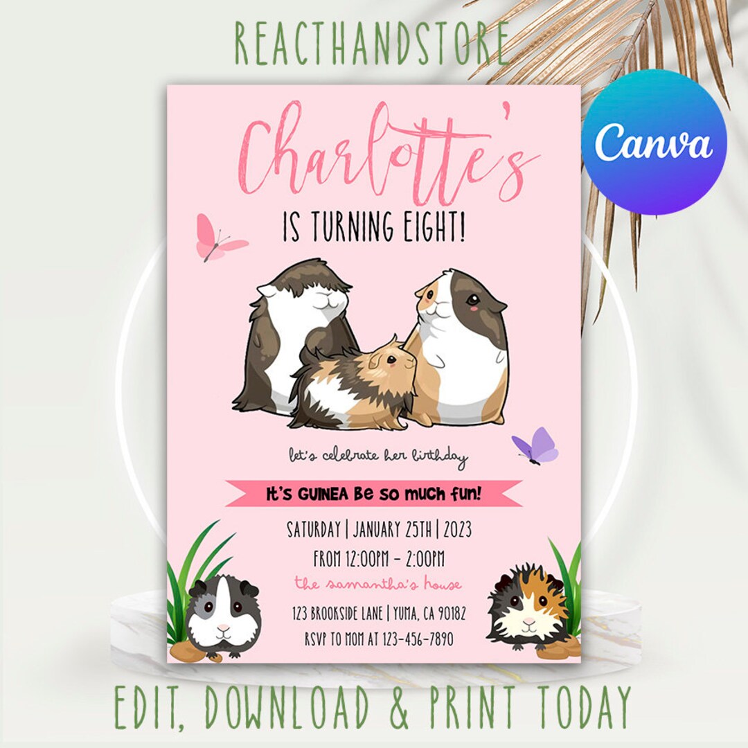 Editable Guinea Pig Invitation, Guinea Pig Invite, Pig Birthday Digital ...