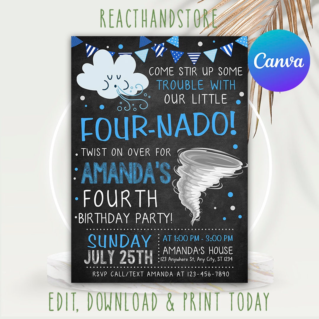 Tornado Bday Invitation, Tornado Birthday Party Invitation, Storm ...