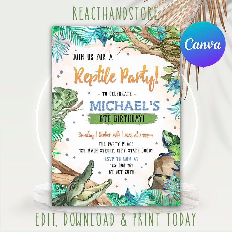 Reptile Birthday Party Invitation, Reptile Invitation Boy, Editable ...