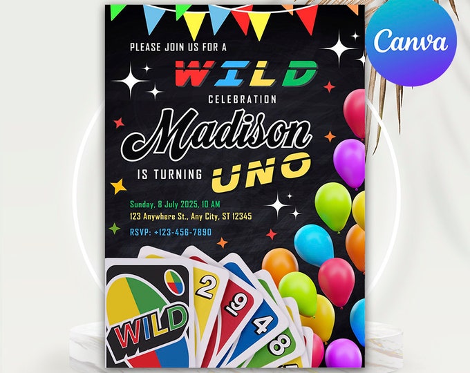 Uno Invitation, Uno Birthday Invites, Uno Party Invitations - Etsy