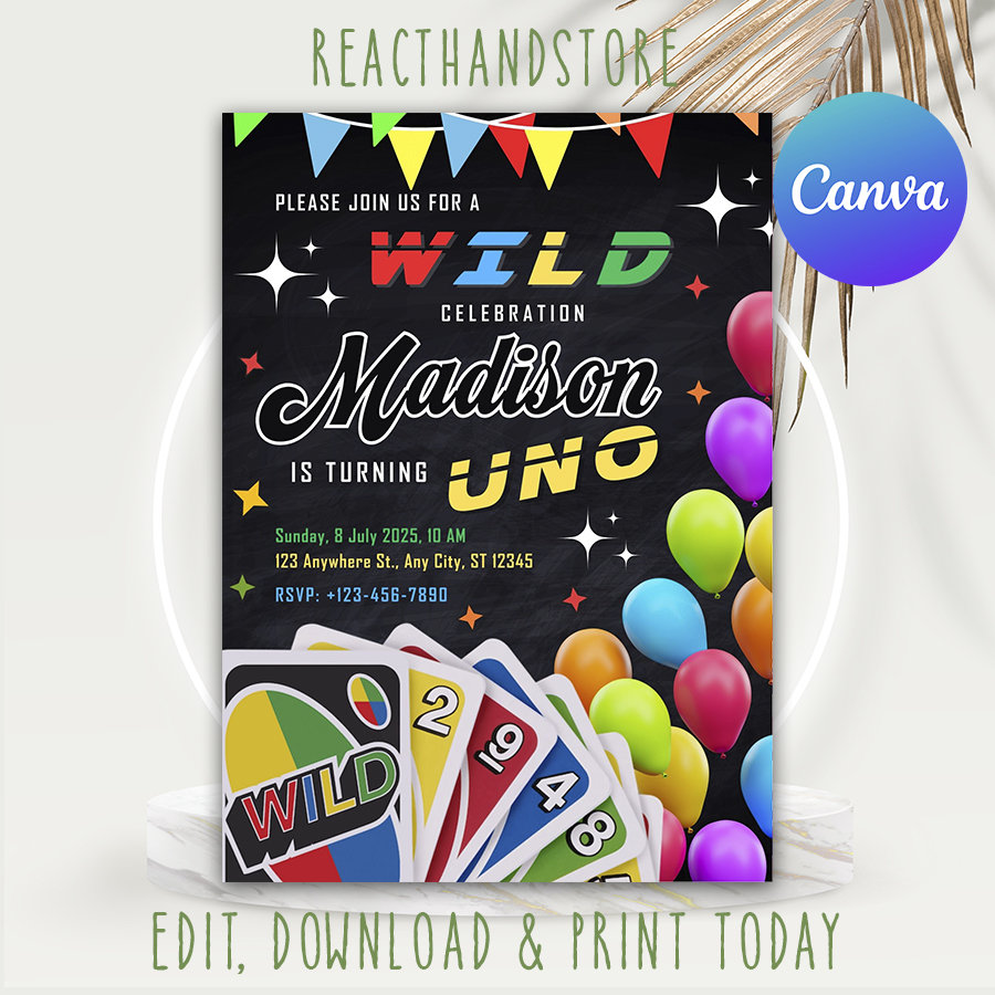 Uno Invitation, Uno Birthday Invites, Uno Party Invitations - Etsy