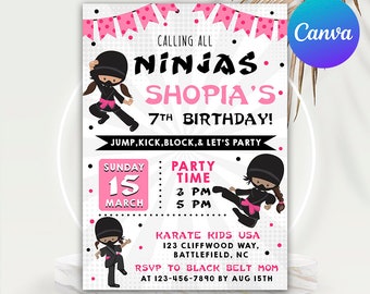 Ninja Girl Birthday Invitation, Ninja Party Printable, Ninja Party ...