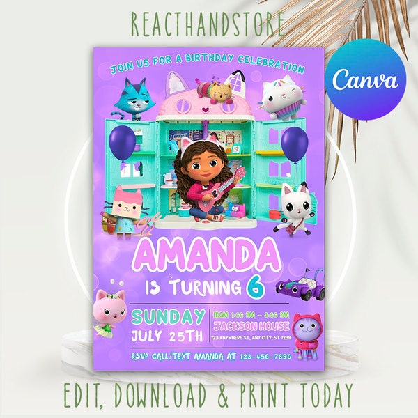 Gabbys Dollhouse Birthday Invitations - Etsy