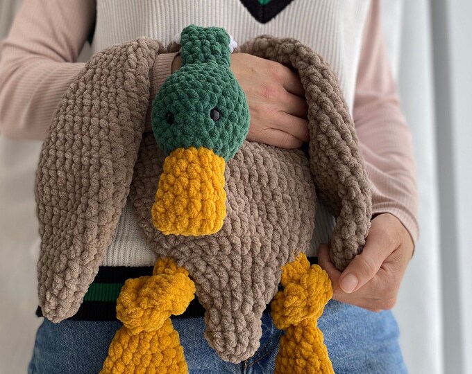 Large Duck Plush Toy for Baby Shower. Toddler Cuddly Snuggler. Crochet ...