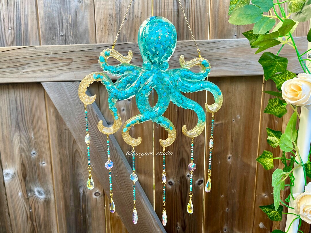 Octopus, Crystal Suncatcher, Window Hanger, Home Decor, Natural Stone ...