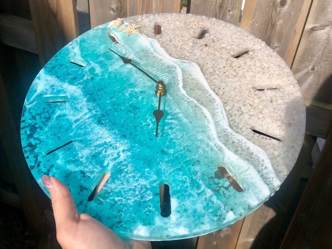 Ocean Clock, Handmade Resin Clock, Beach Clocks, House Warming Gift ...