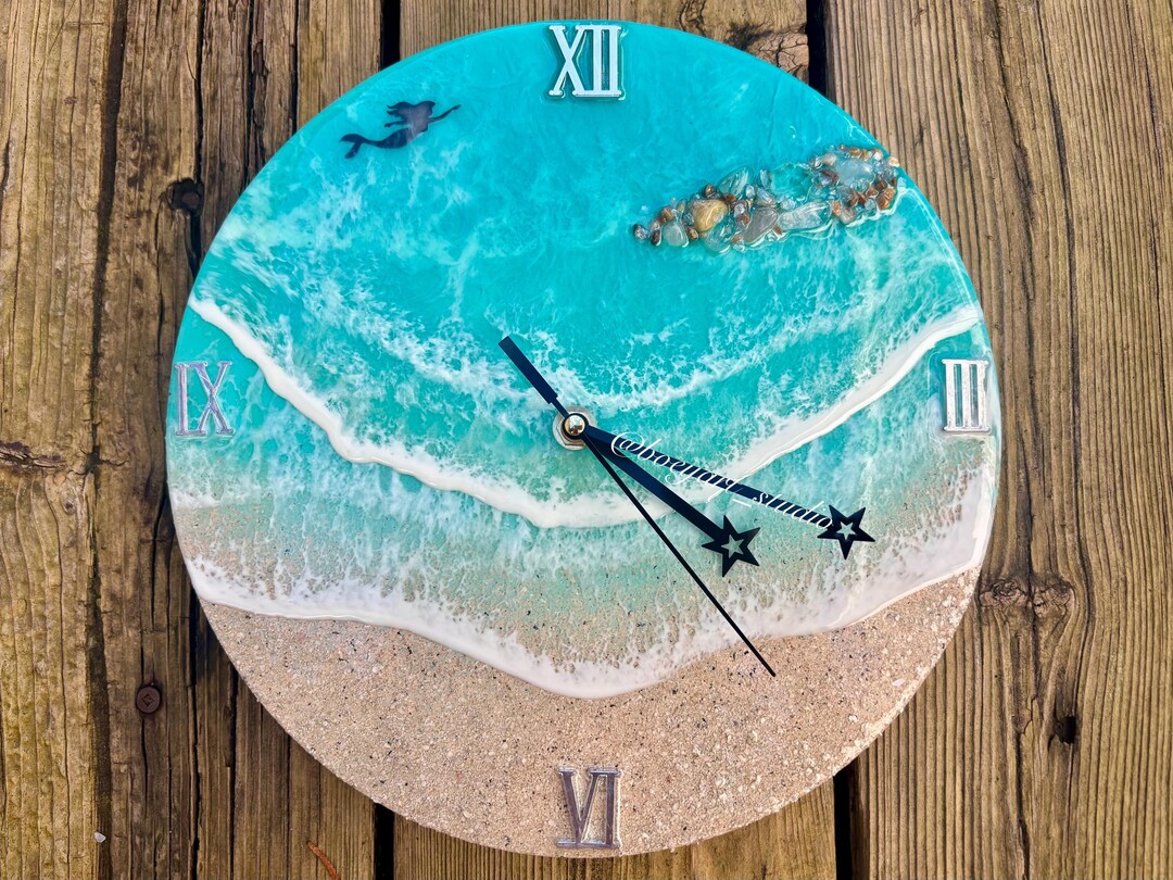 Ocean Clock, Handmade Resin Clock, Beach Clocks, House Warming Gift ...