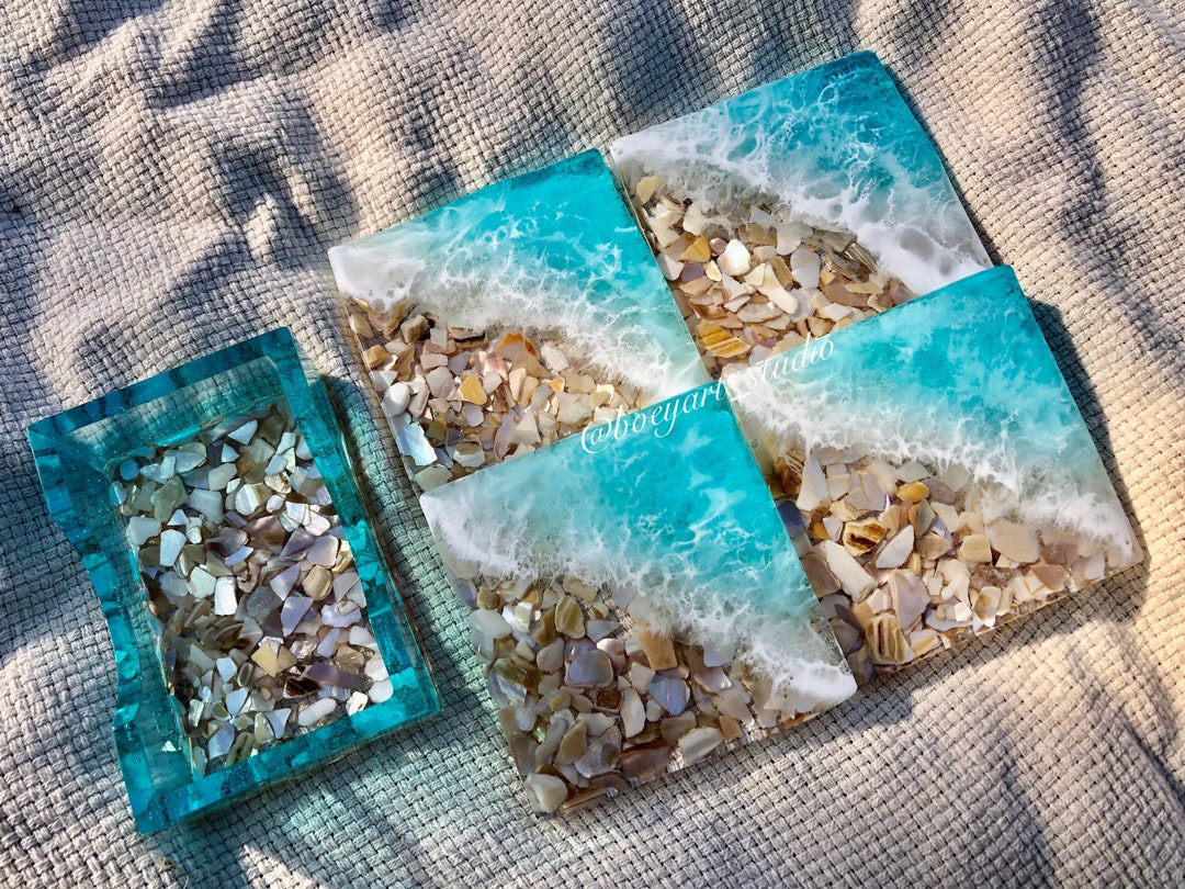 Ocean Coaster Set, Shell Resin Coaster, House Warming Gift, Christmas ...
