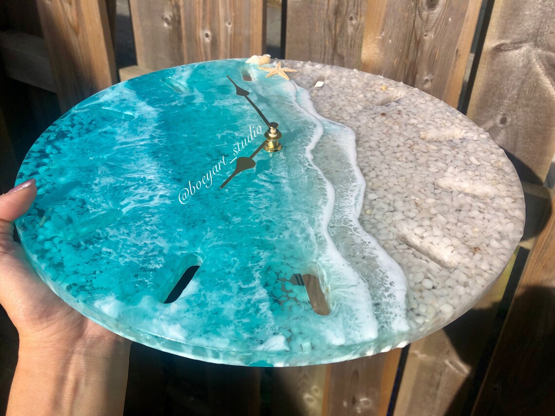 Ocean Clock, Handmade Resin Clock, Beach Clocks, House Warming Gift ...