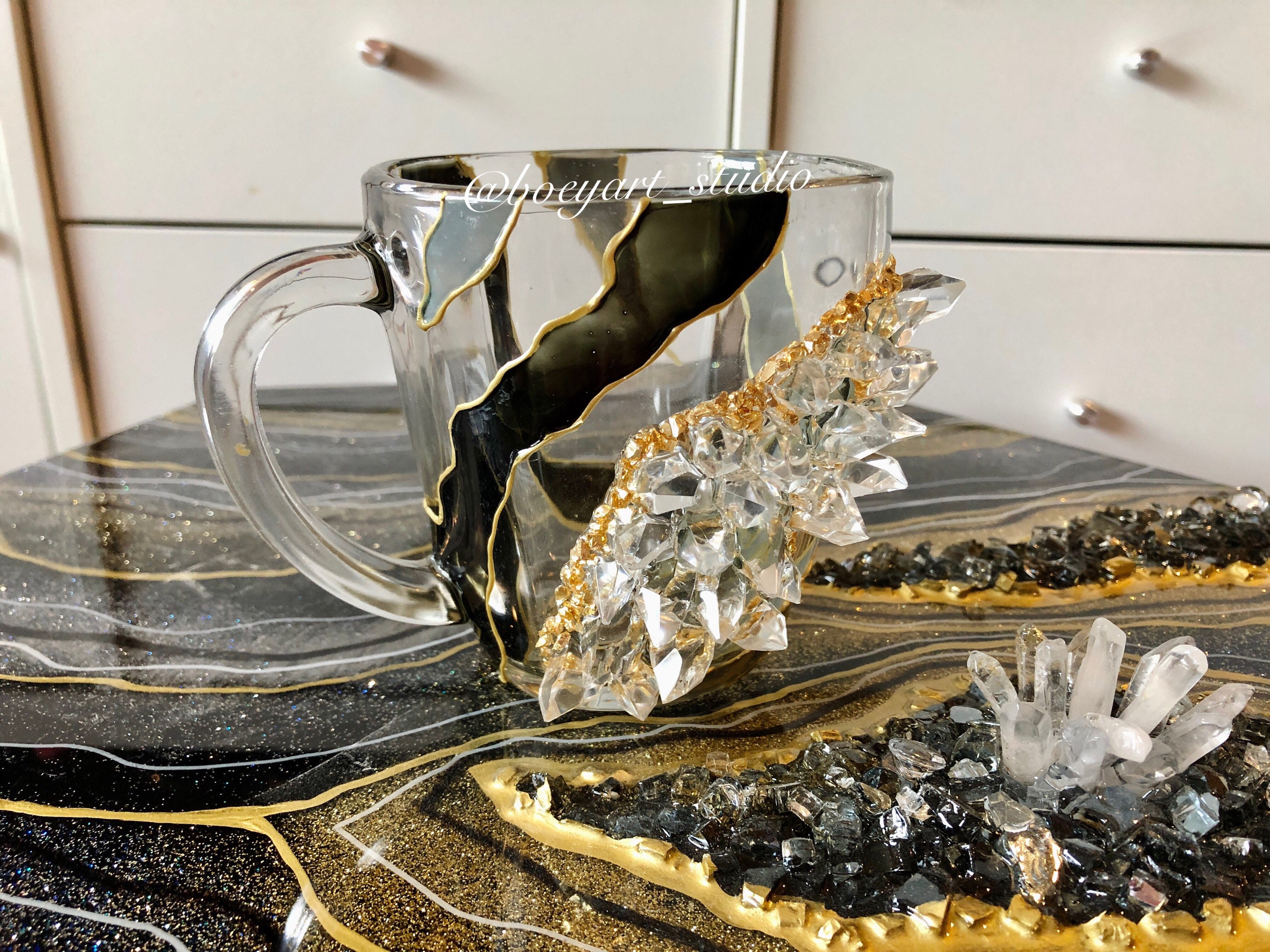 Black Geode Coffee Mug and Saucer Set