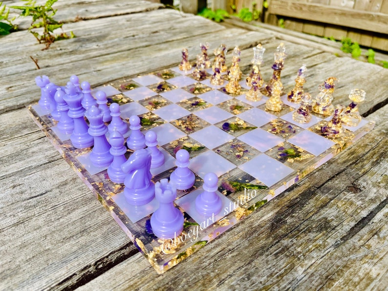 Resin Flower Chess Board Set: Handmade Floral Chessboard (12.2” X 12.2 ...
