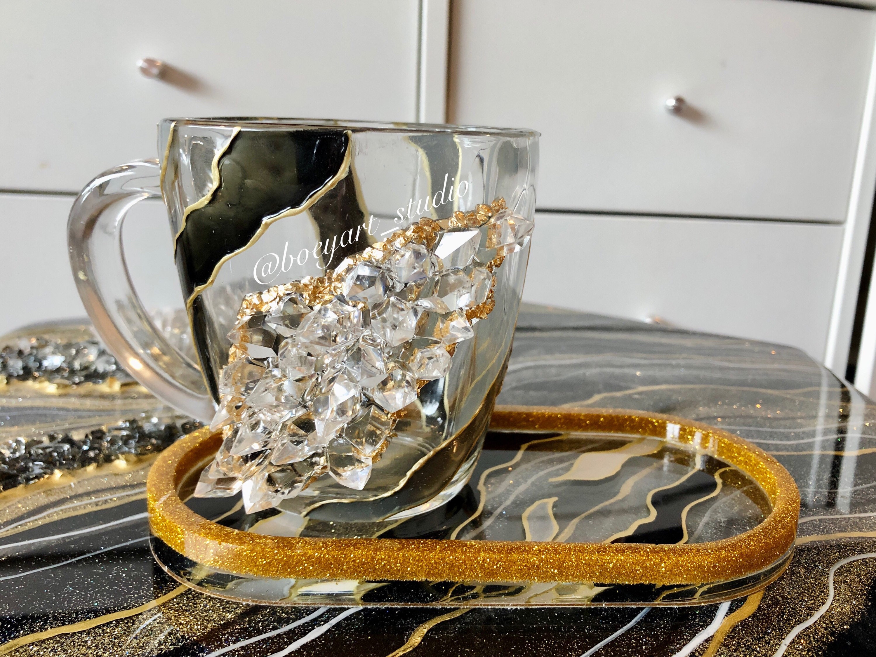 Black Geode Coffee Mug and Saucer Set