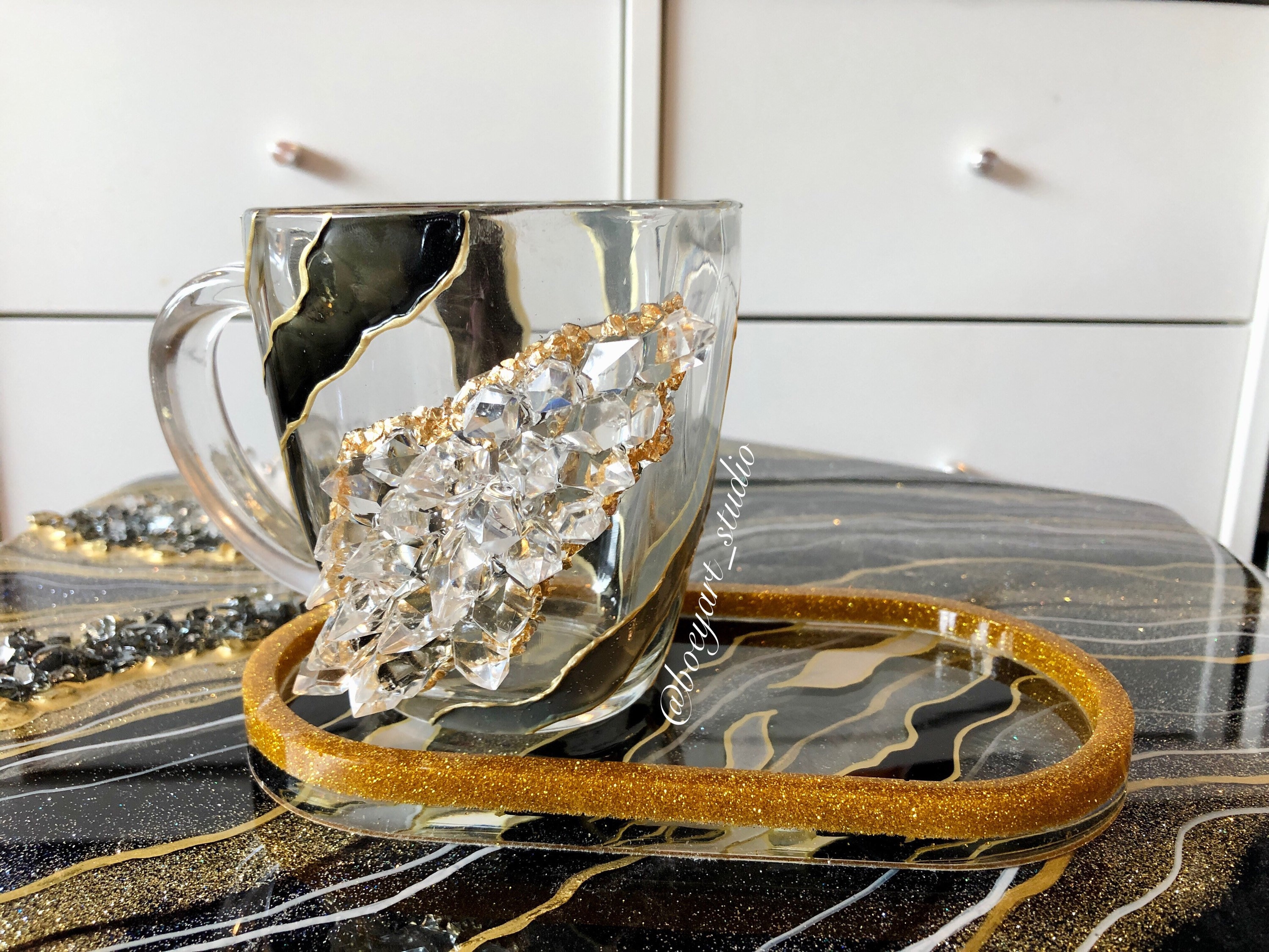 Black Geode Coffee Mug and Saucer Set