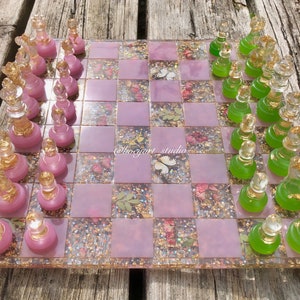 Floard Chess Board, Flower Chess Board Set, Butterfly Chess Board, Made ...