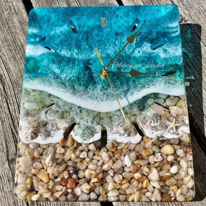 Ocean Clock (made-to-order), Handmade Resin Clock, Beach Clocks, House ...