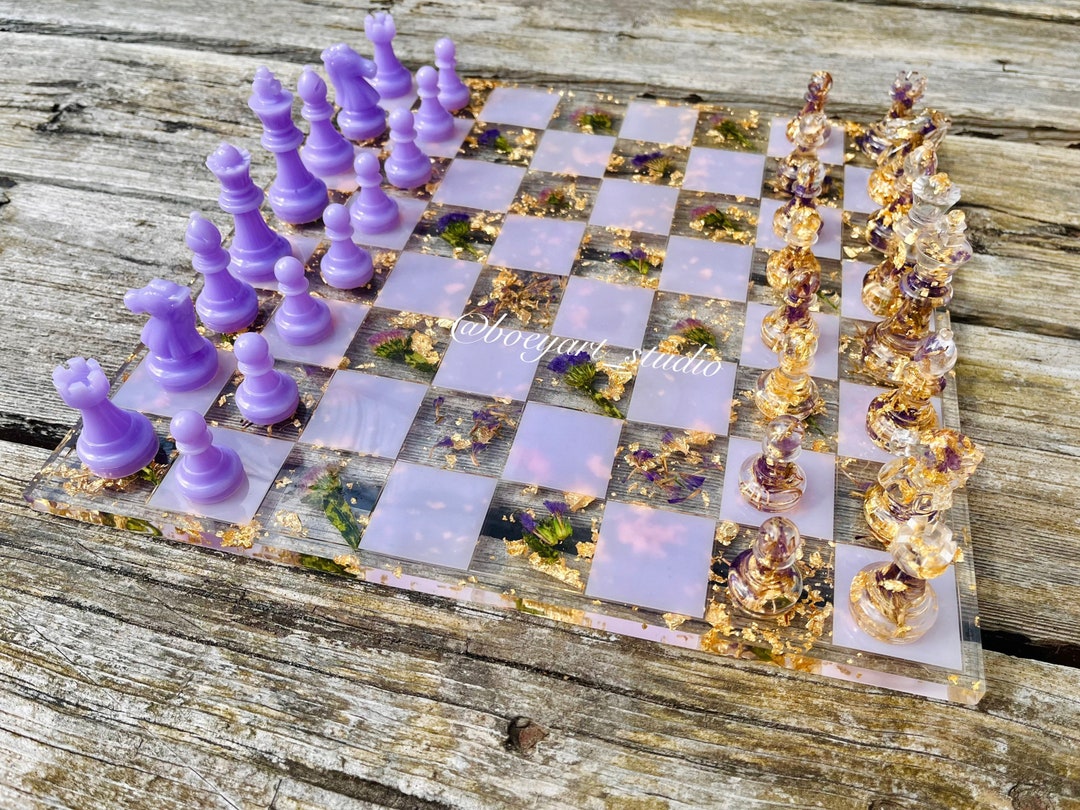 Resin Flower Chess Board Set: Handmade Floral Chessboard (12.2” X 12.2 ...