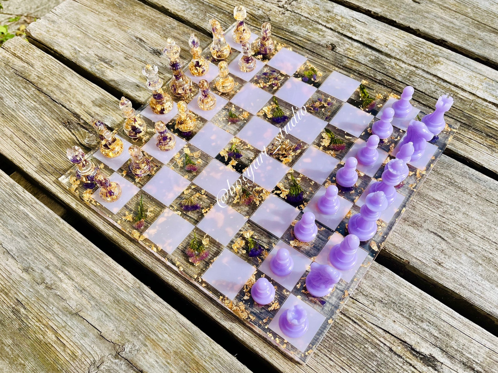 Resin Flower Chess Board Set: Handmade Floral Chessboard (12.2” X 12.2 ...