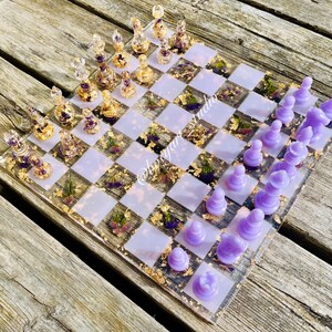 Resin Flower Chess Board Set: Handmade Floral Chessboard (12.2” X 12.2 ...