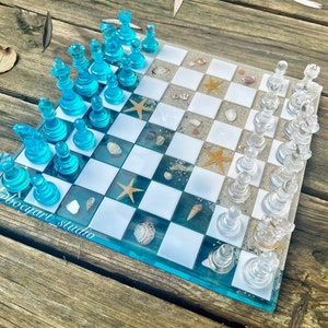 Ocean Chess Board Set, Chess Board Set, Checkers Board Set, Resin Chess ...