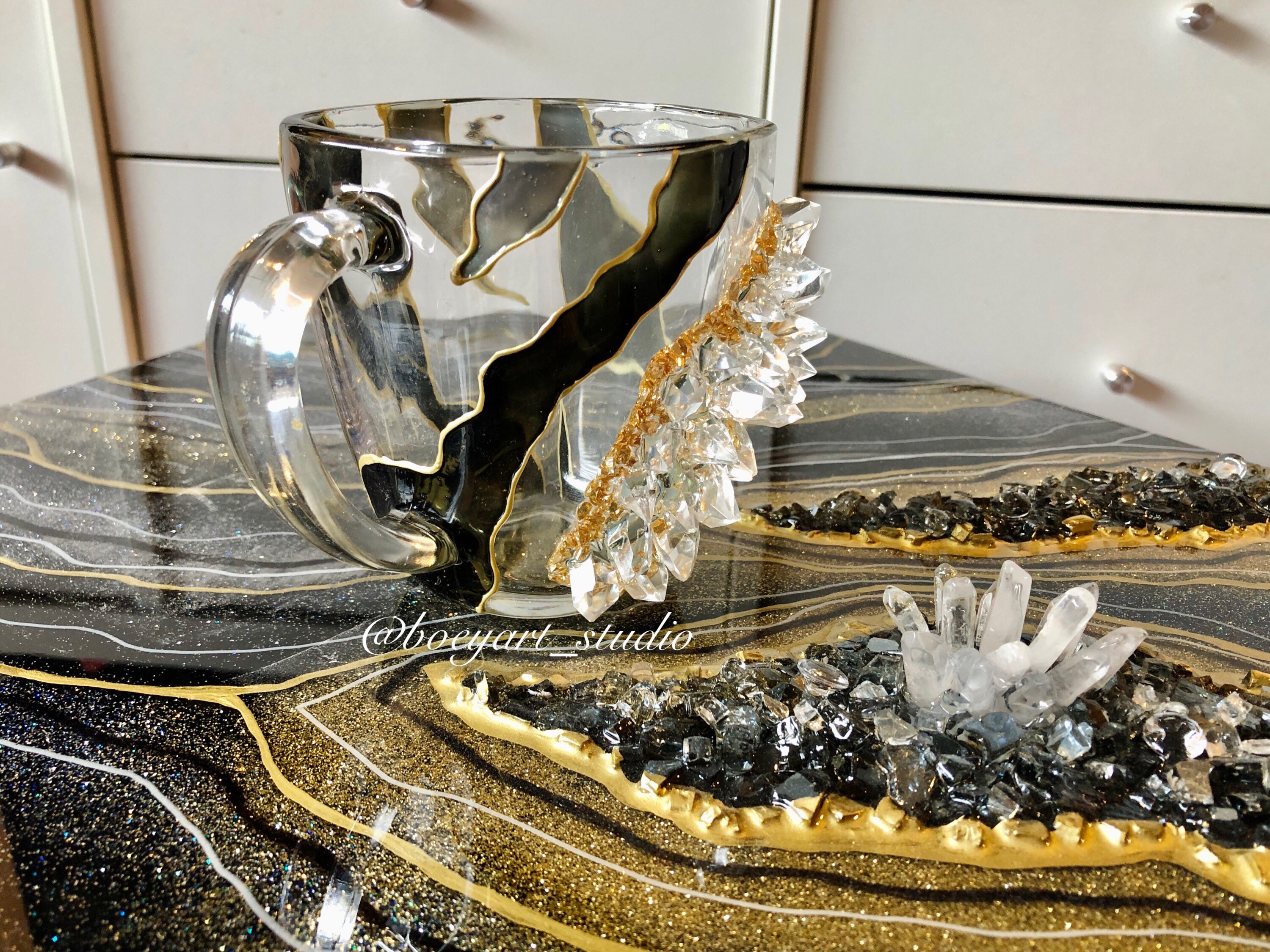 Black Geode Coffee Mug and Saucer Set