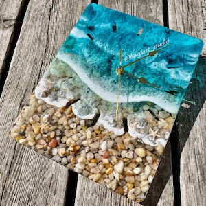 Ocean Clock (made-to-order), Handmade Resin Clock, Beach Clocks, House ...