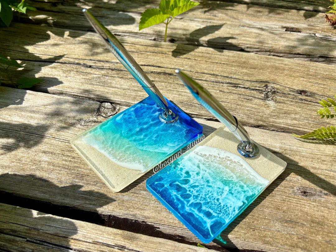 Ocean Resin Pen Holder, Natural Stone & Shell Decor, Made to Order - Etsy