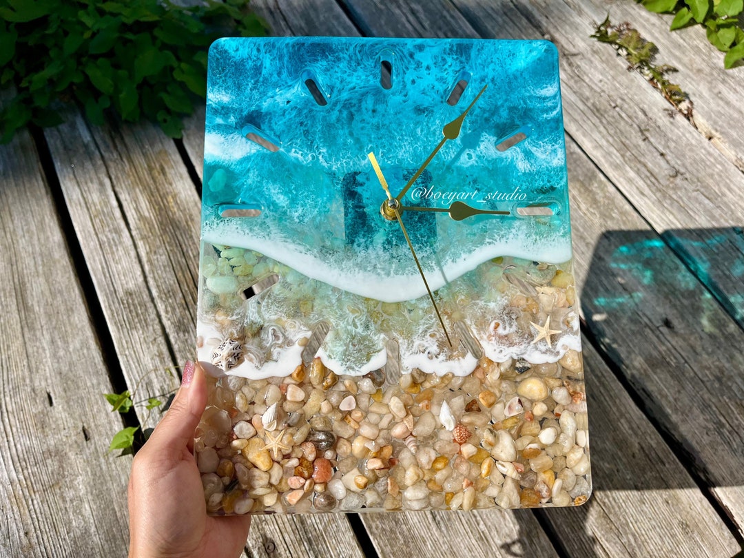 Ocean Clock (made-to-order), Handmade Resin Clock, Beach Clocks, House ...