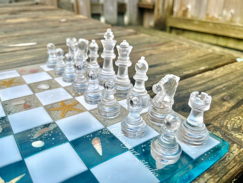 Ocean Resin Chess Board Set: Handmade Nautical Decor (12"x12") - Etsy