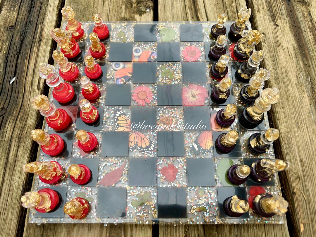 Floard Chess Board, Flower Chess Board Set, Butterfly Chess Board, Made ...