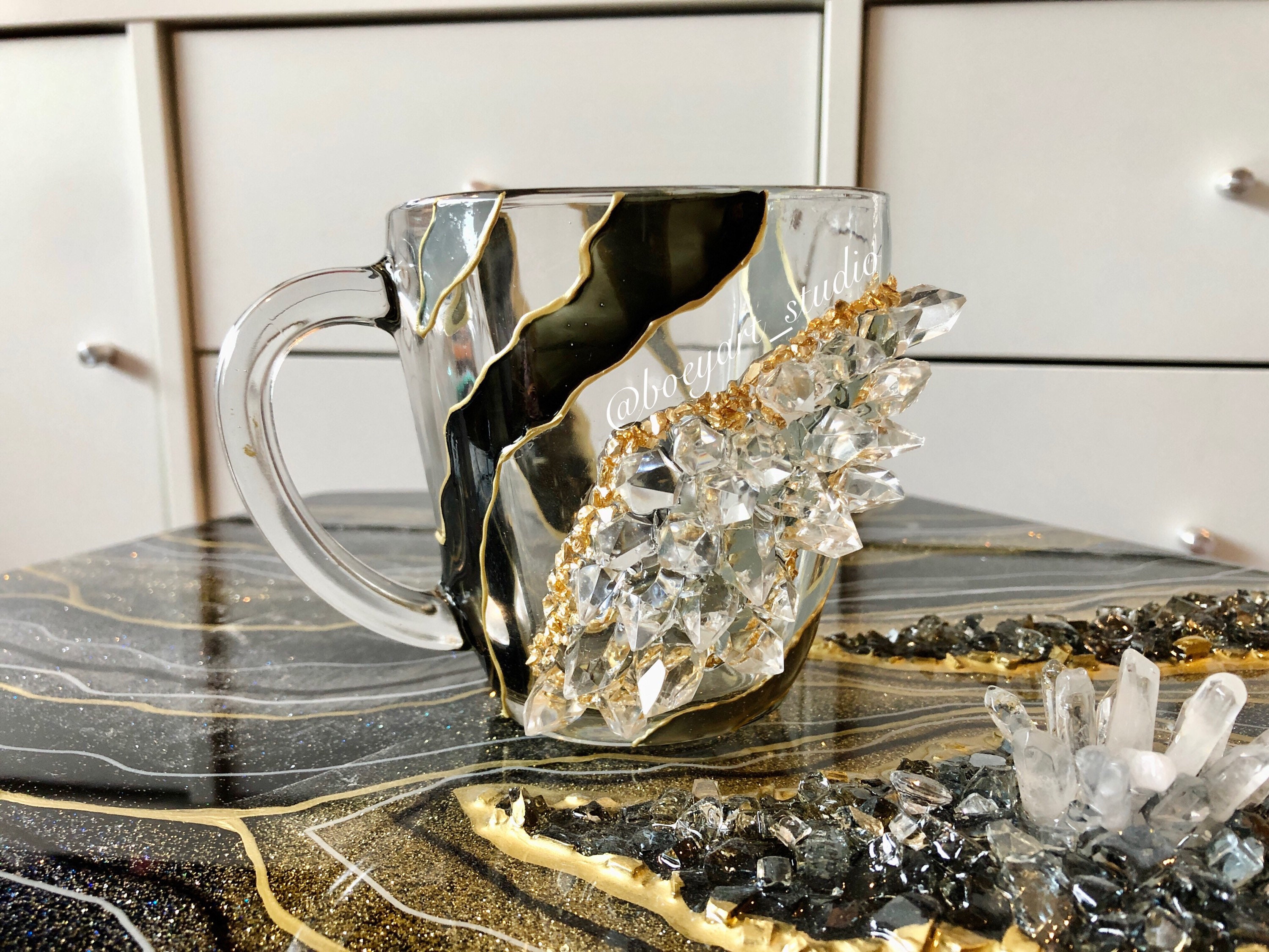 Black Geode Coffee Mug and Saucer Set