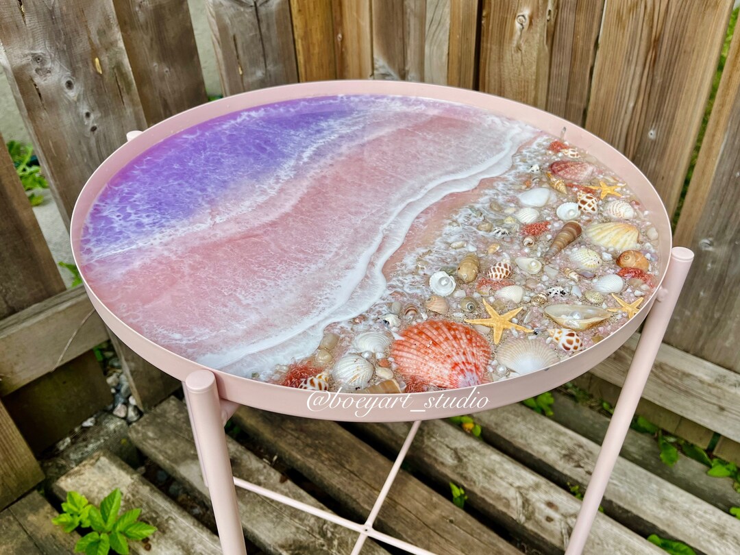 Ocean End Table, Pink Ocean Nightstand, Pink Coffee Table, Home ...