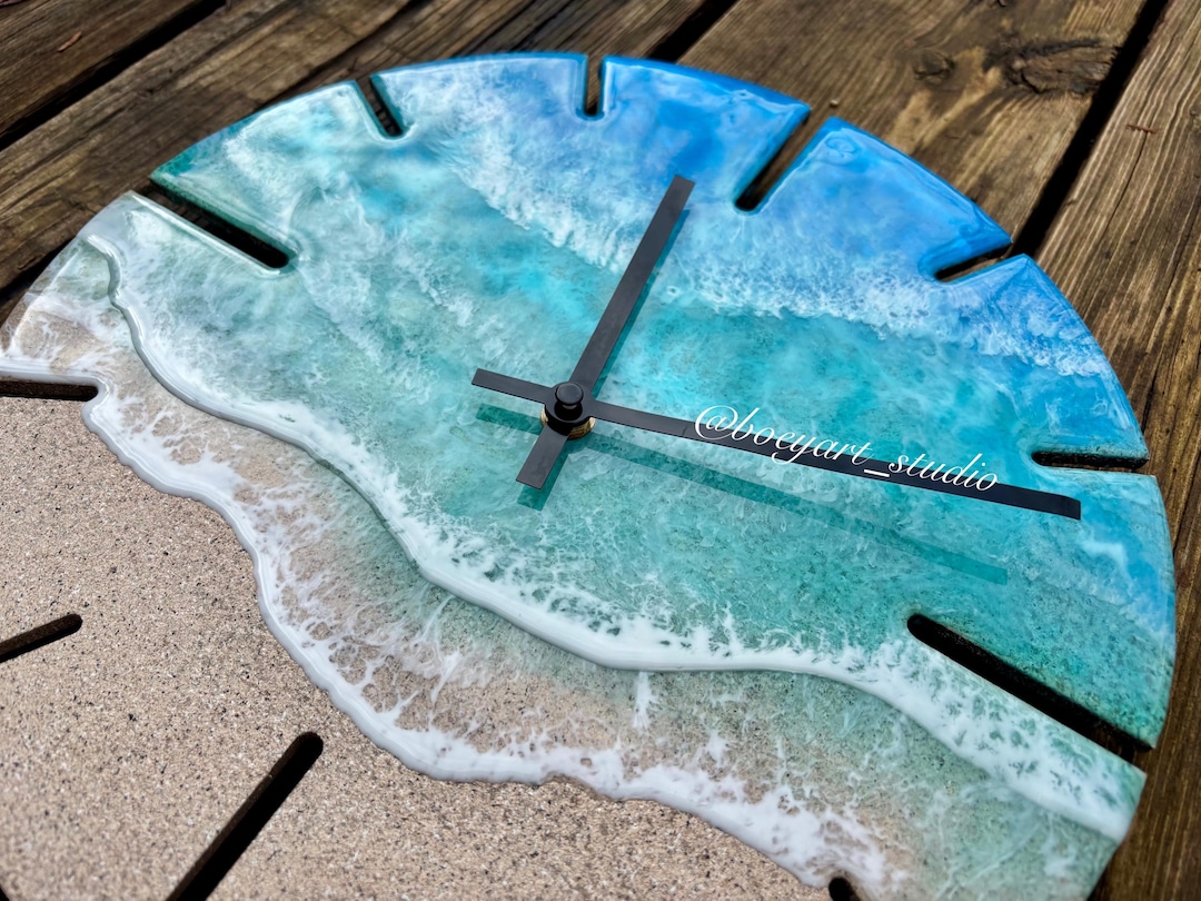 12” Ocean Clock, Handmade Resin Clock, Beach Clocks, House Warming Gift ...