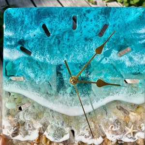 Ocean Clock (made-to-order), Handmade Resin Clock, Beach Clocks, House ...