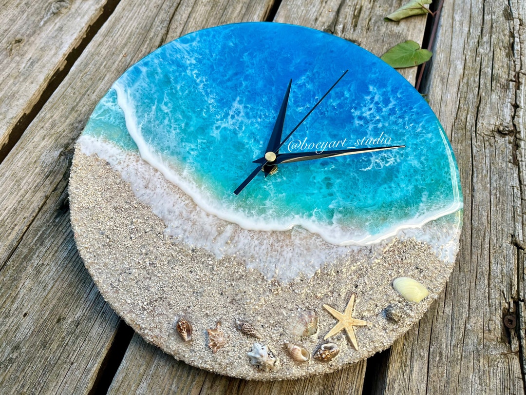 Ocean Clock, Handmade Resin Clock, Beach Clocks, House Warming Gift ...