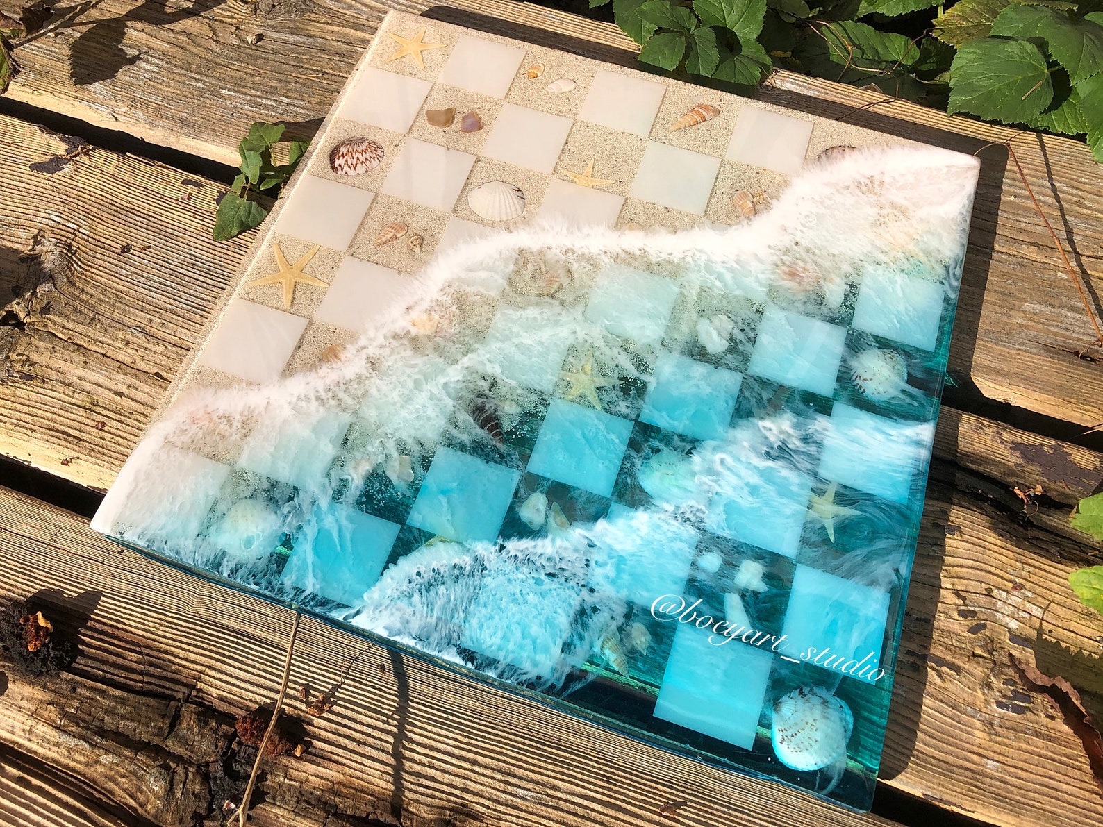 Ocean Resin Chess Board Set: Handmade Nautical Decor (12"x12") - Etsy
