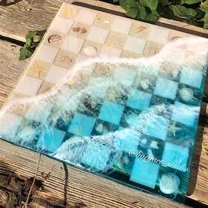Ocean Resin Chess Board Set: Handmade Nautical Decor (12"x12") - Etsy