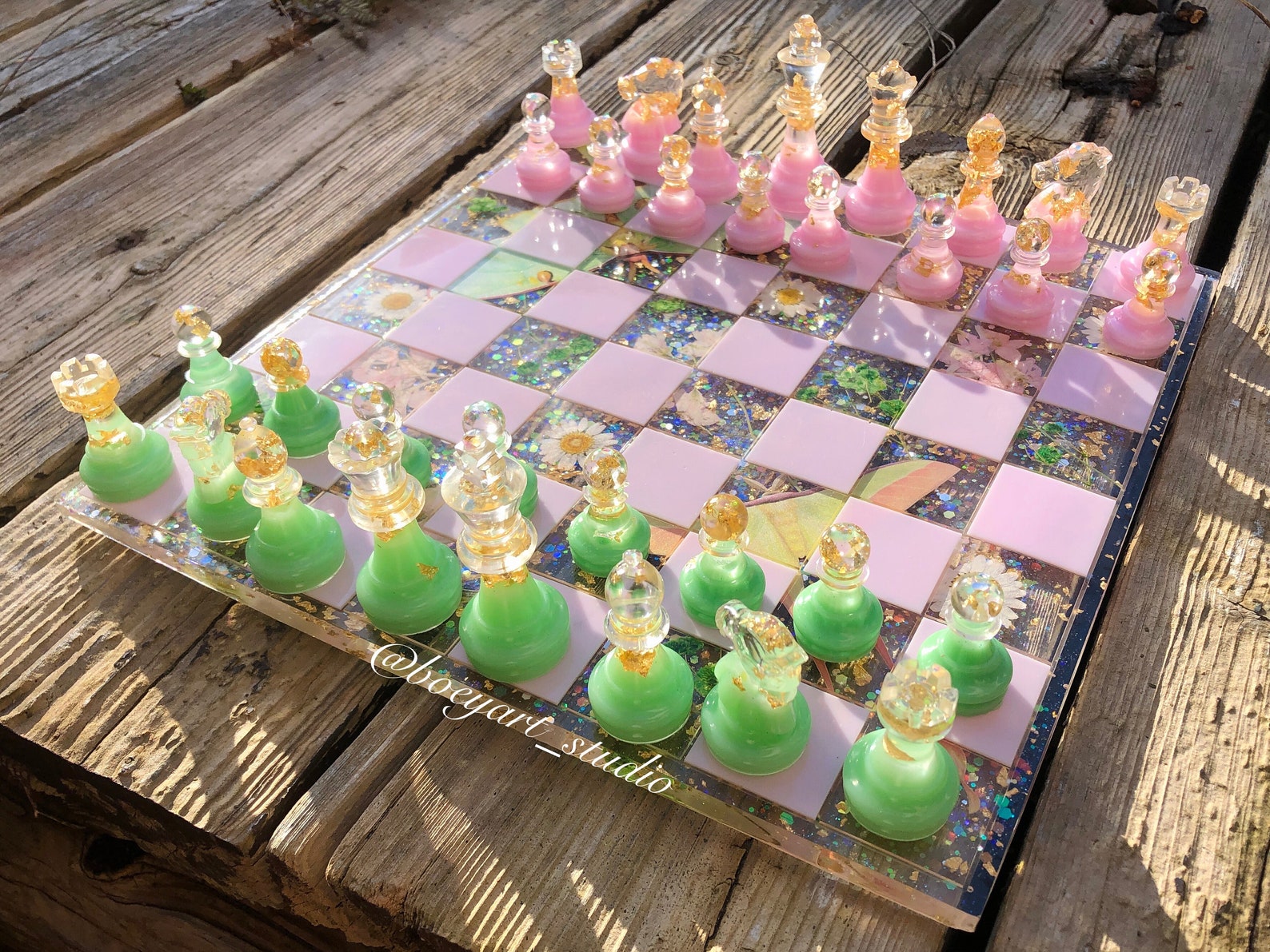 Flower Chess Board Set: Handmade Resin Chessboard (12.2” X 12.2”) - Etsy