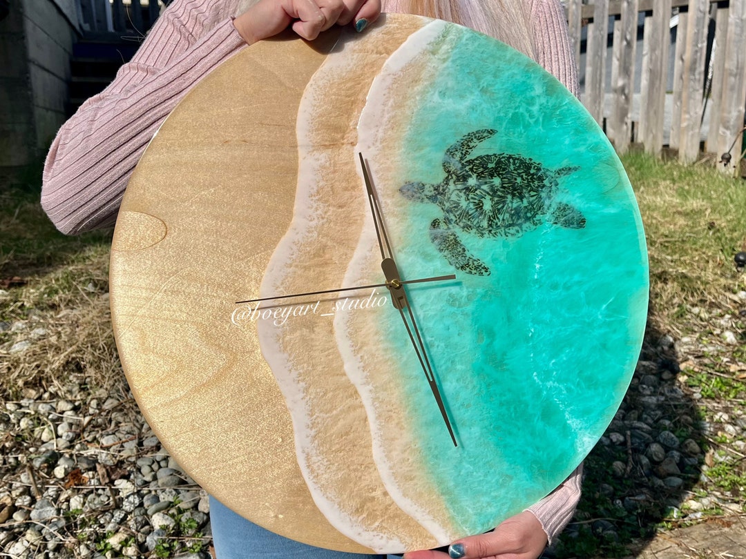 Ocean Clock, Handmade Resin Clock, Beach Clocks, House Warming Gift ...
