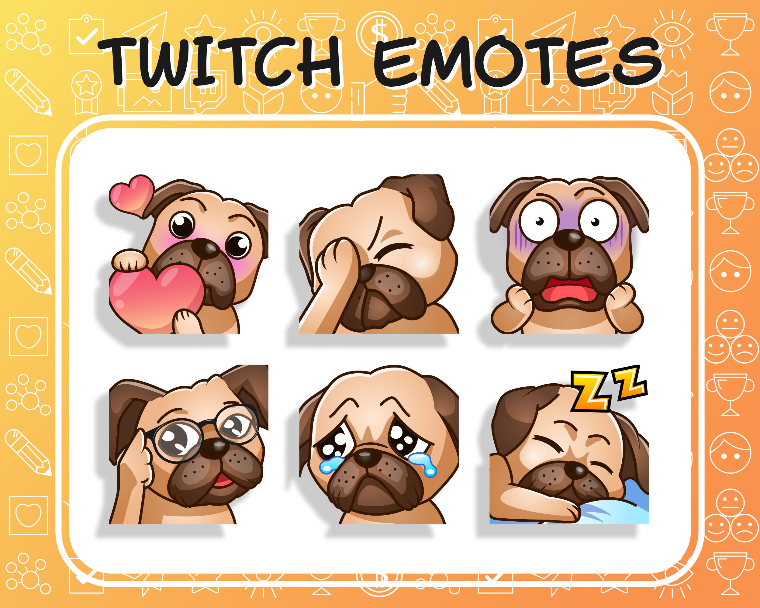 6 x Twitch Emotes Dog Pug | Etsy