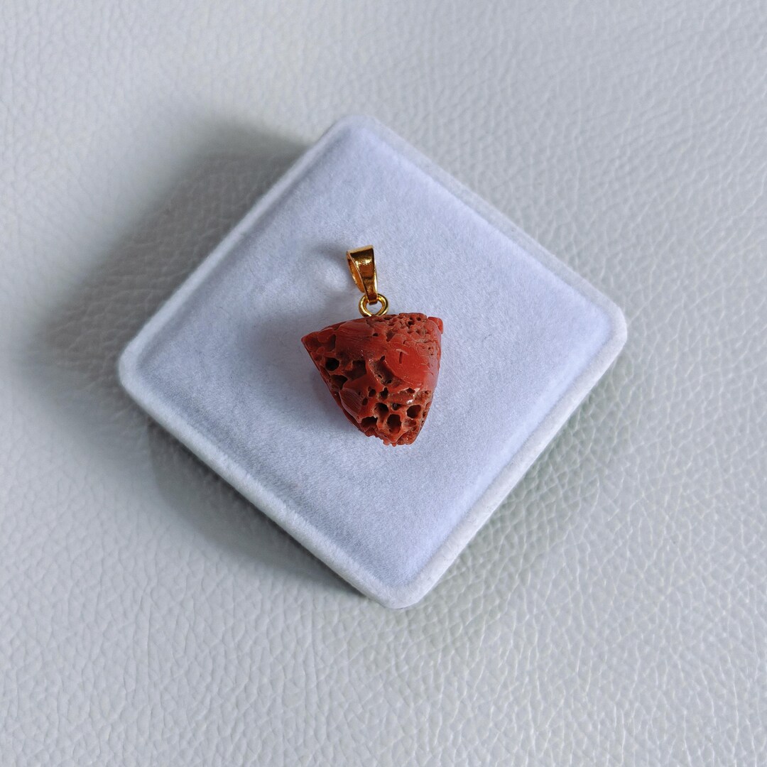Natural Red Coral Pendant: Mediterranean Brass Handmade Vintage Jewelry ...