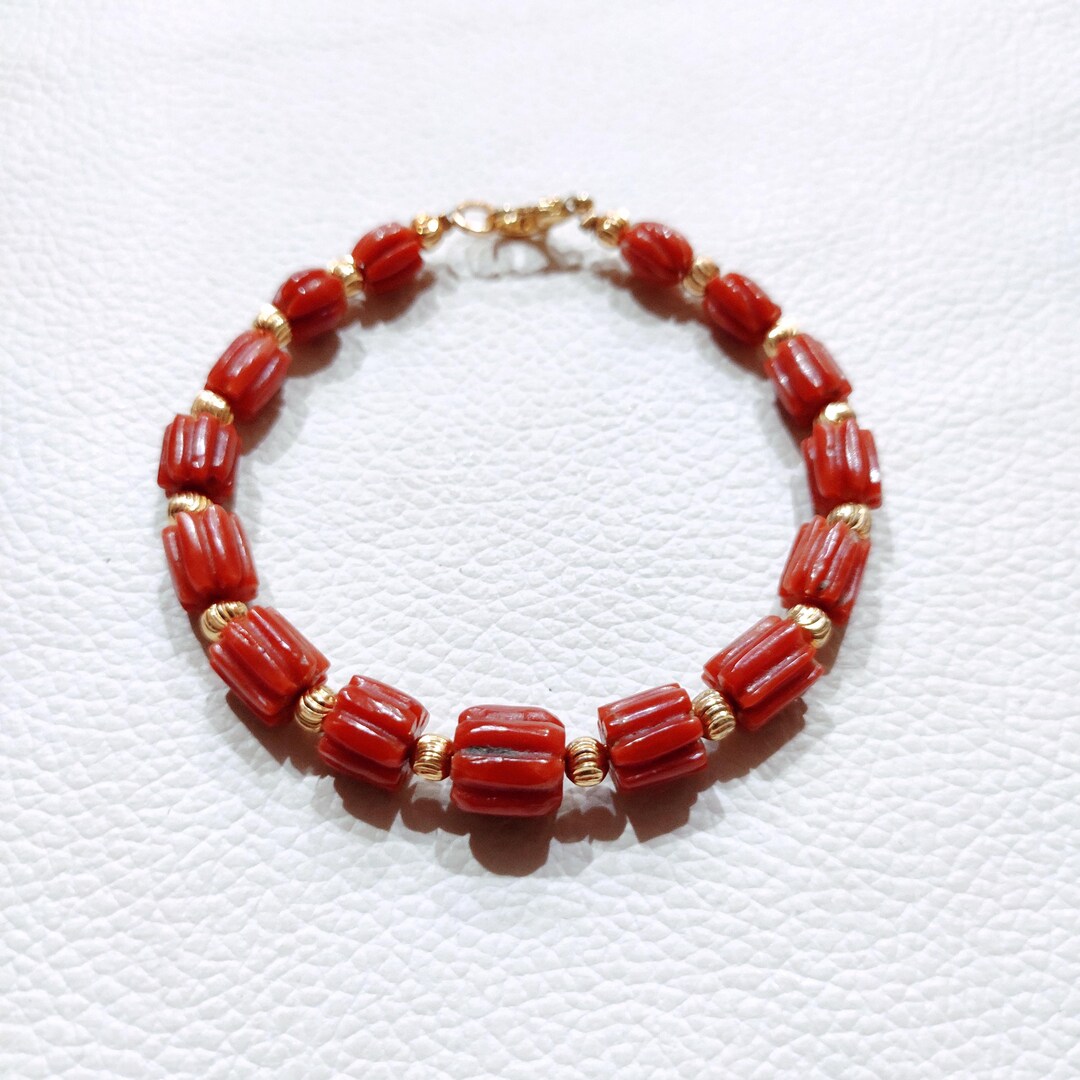 Beautiful Red Coral Carved Briolette Beads 100%natural Italian Coral ...